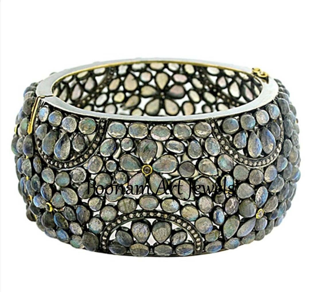 Labradorite Bangle: Handmade Pave Diamond Sterling Silver Victorian ...