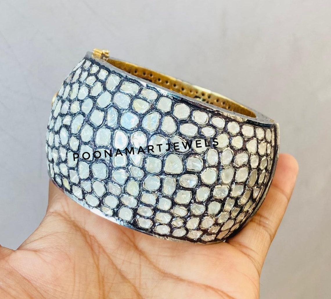 Natural Uncut Diamond Polki Bangle Solid 925 Sterling Silver - Etsy