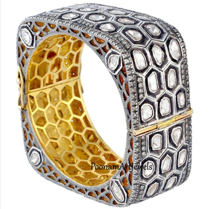 Natural Rose Cut Diamond Uncut Diamond Polki Gold Bangle Solid - Etsy