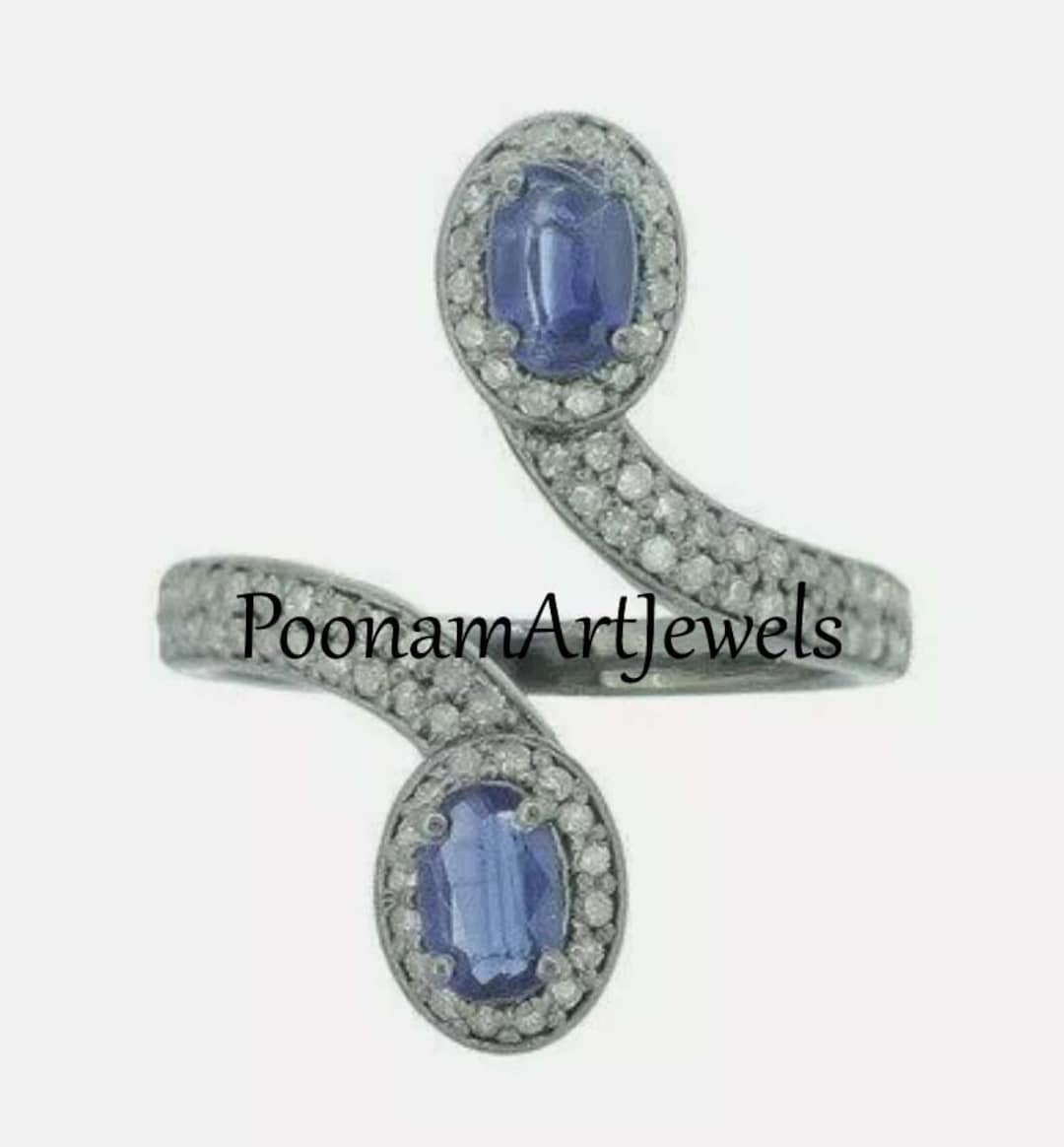Diamond Ring Natural Rose Cut Diamond Pave Diamond Sapphire Ring Solid ...