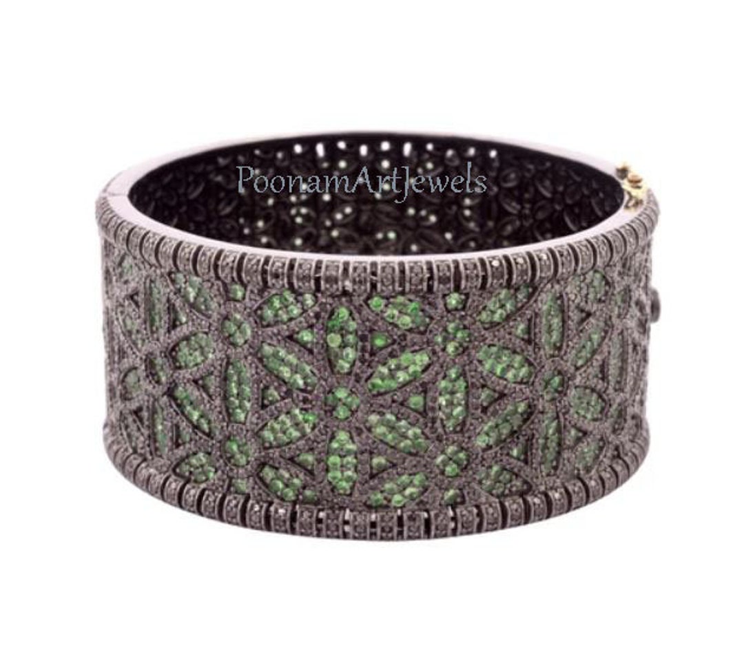Diamond Bangle Natural Rose Cut Diamond Pave Diamond Emerald - Etsy