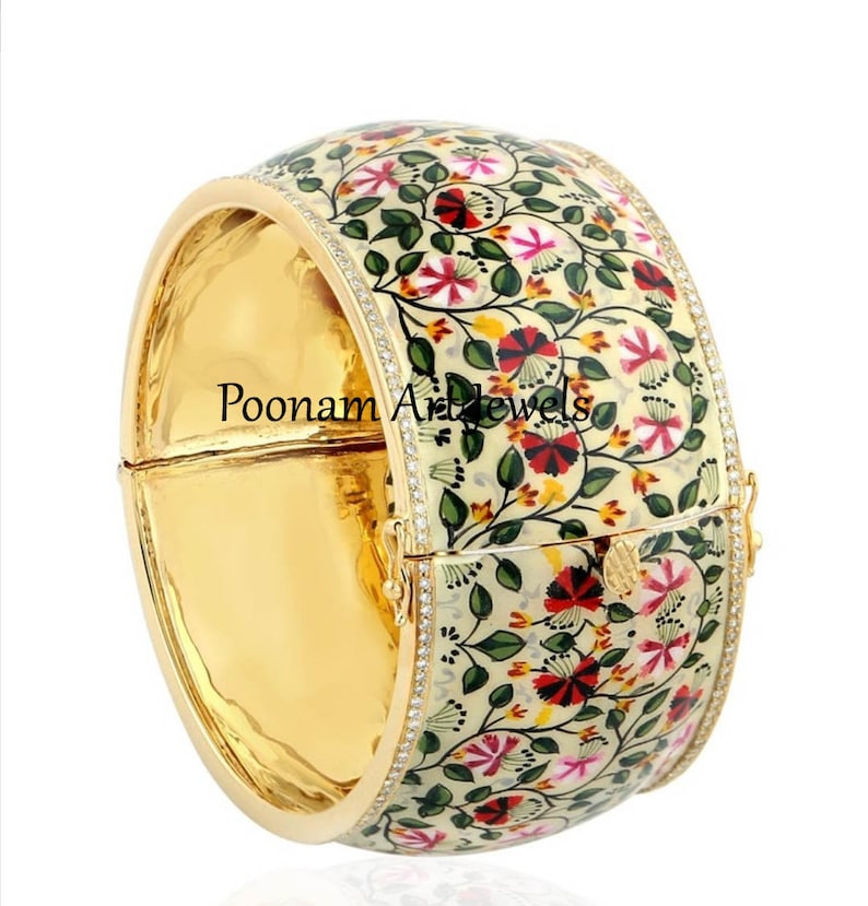 Handmade Enamel Flower Bangle: Rose Cut Diamond, Sterling Silver ...