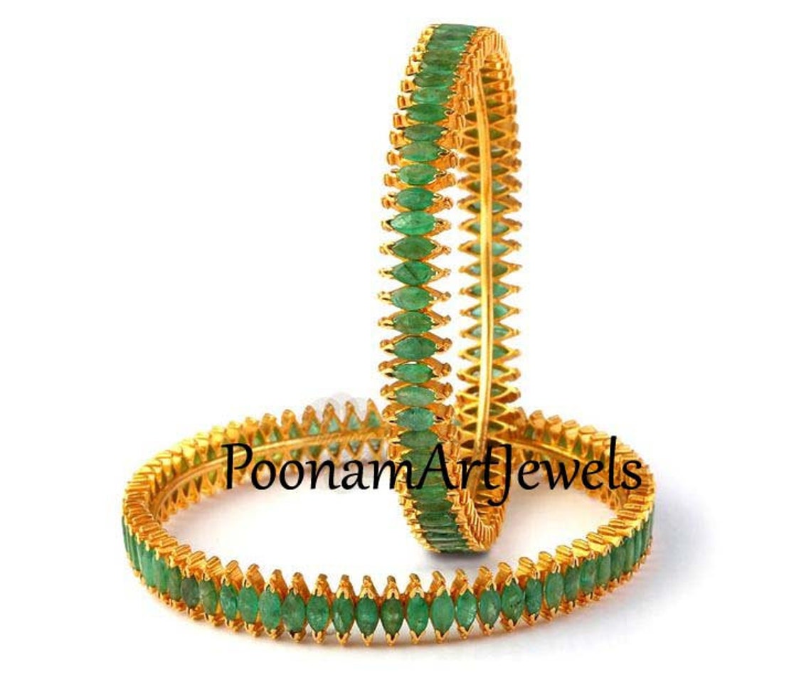 2 Bangle Natural Emerald Bangle Silver Bangle Solid 925 - Etsy