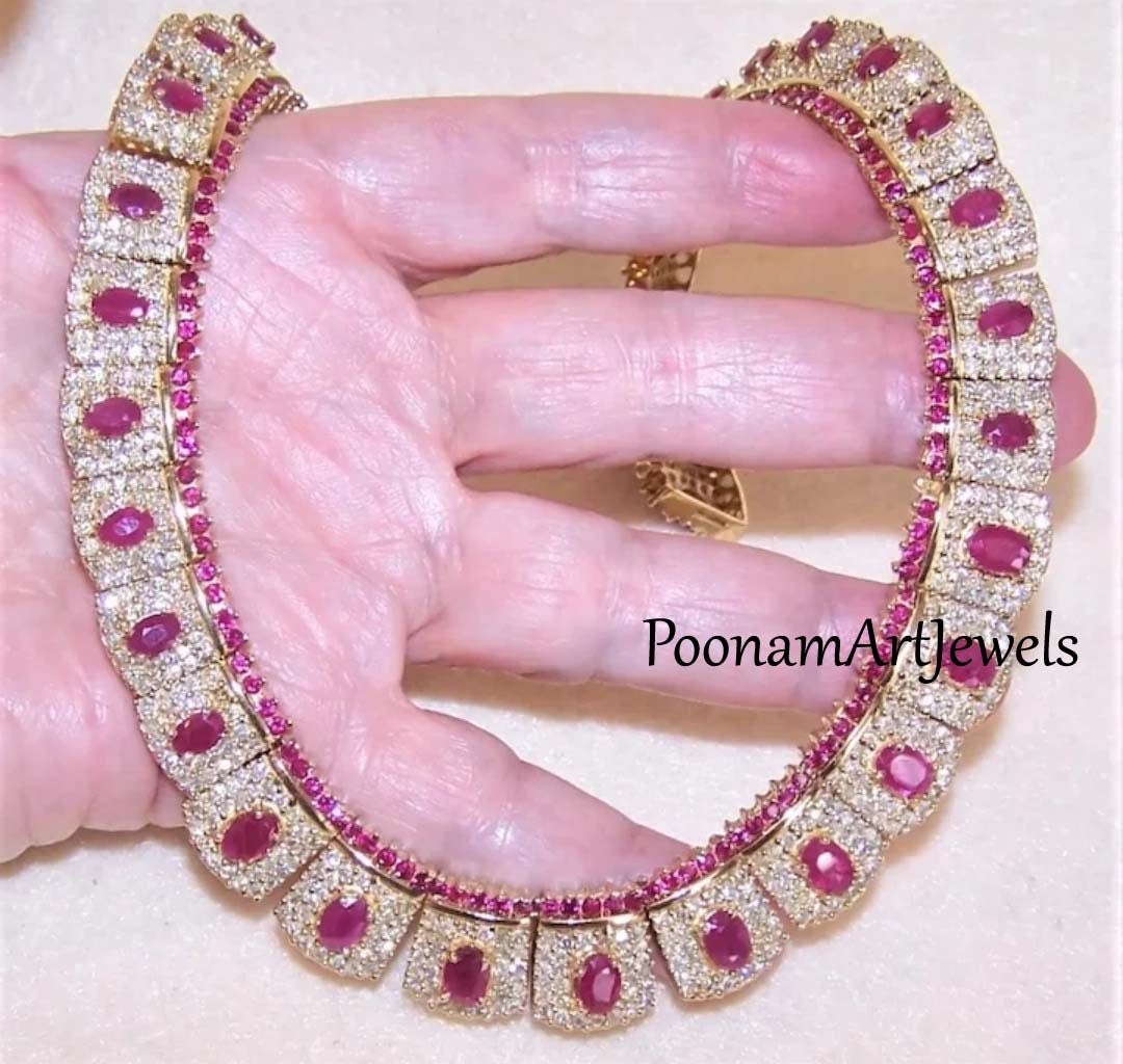Pave Diamond Ruby Choker Necklace: Rose Cut, Sterling Silver Jewelry - Etsy