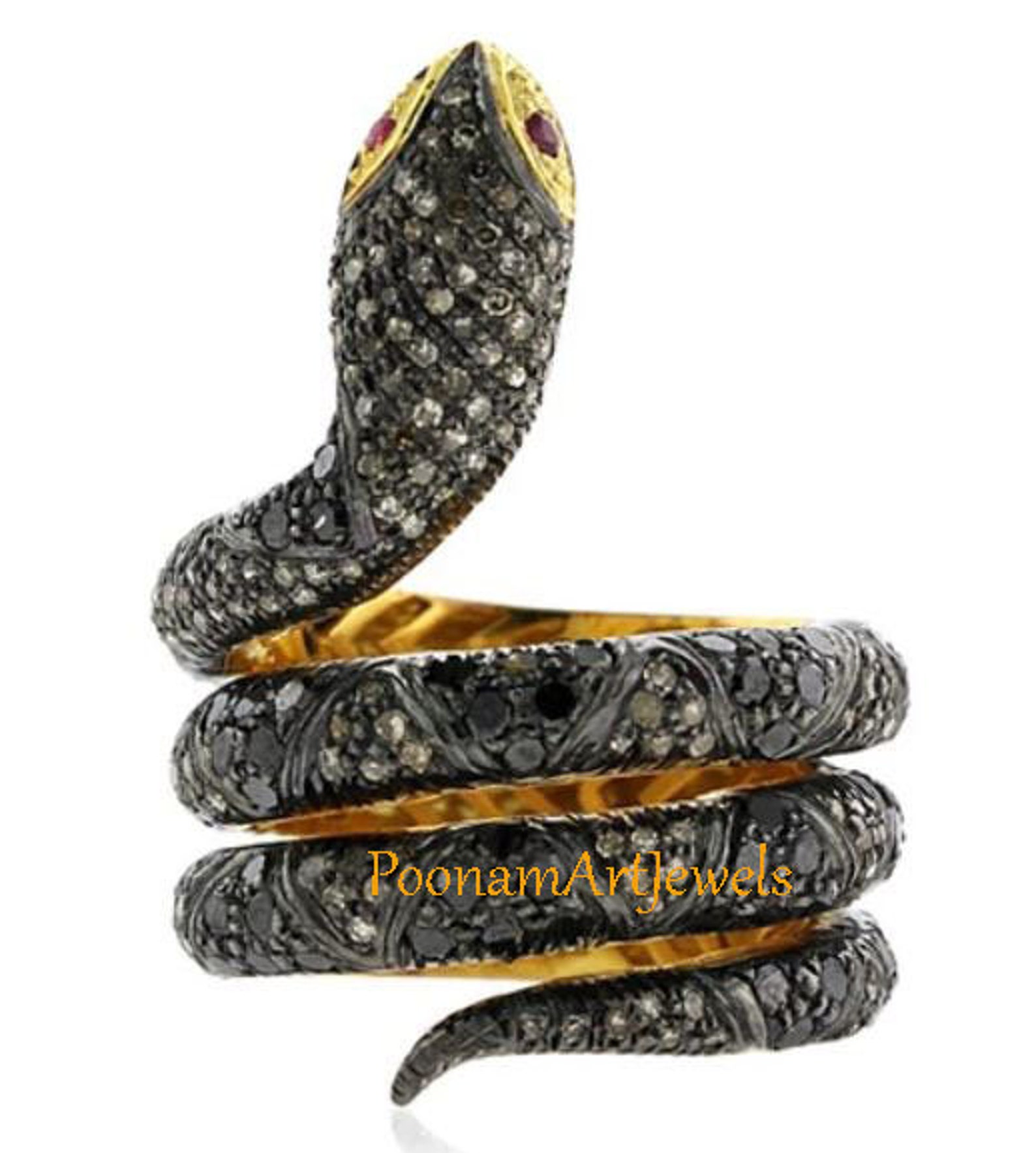 Natural Rose Cut Diamond & Ruby Snake Bangle Solid 925k - Etsy