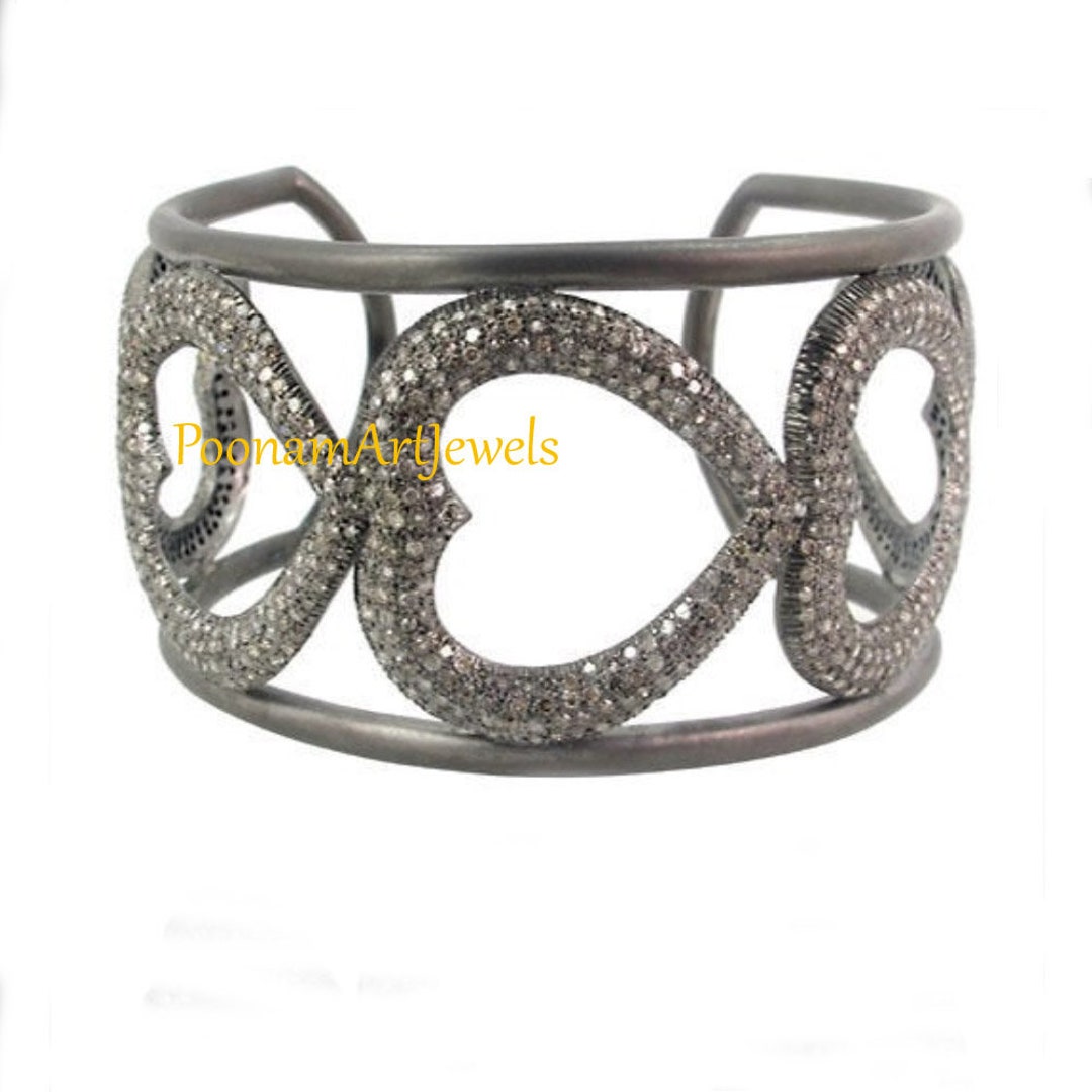 Natural Rose Cut Diamond Bangle Solid 925k Sterling Silver Victorian ...