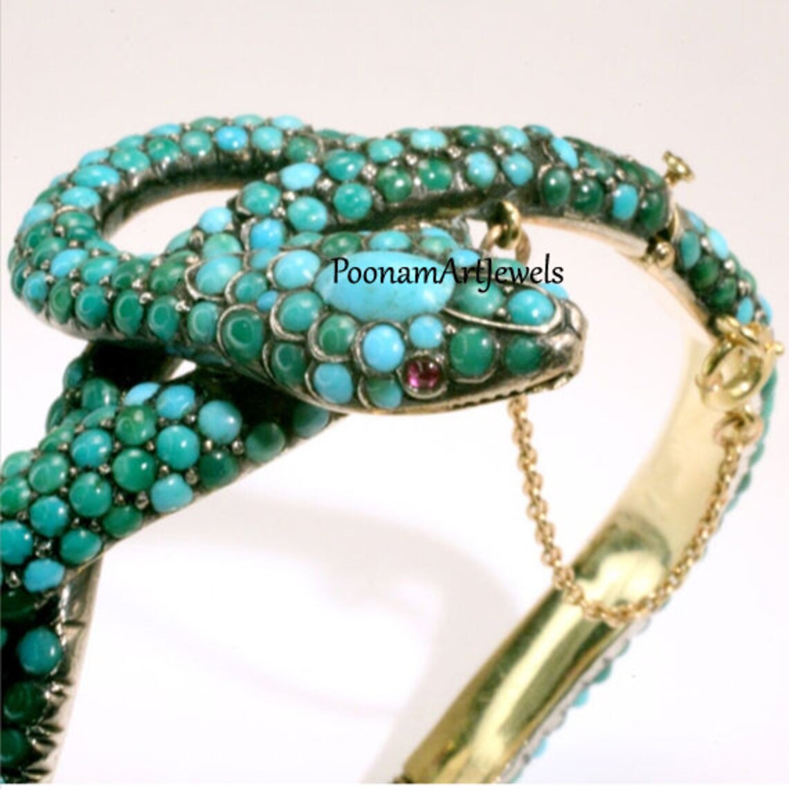 Natural Turquoise & Ruby Snake Bangle Solid 925k Sterling - Etsy