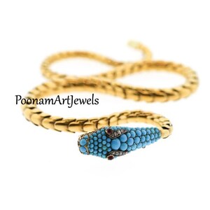 Turquoise & Ruby Snake Gold Necklace Solid 925k Sterling Silver ...