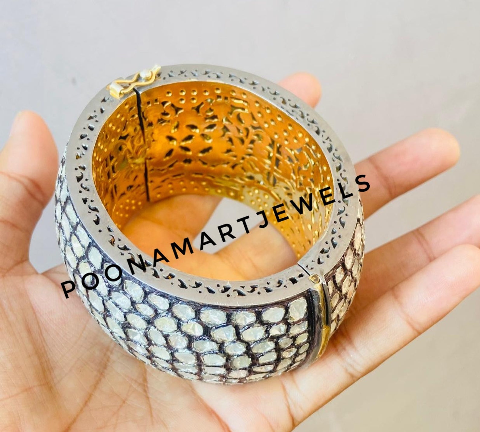 Natural Uncut Diamond Polki Bangle Solid 925 Sterling Silver - Etsy