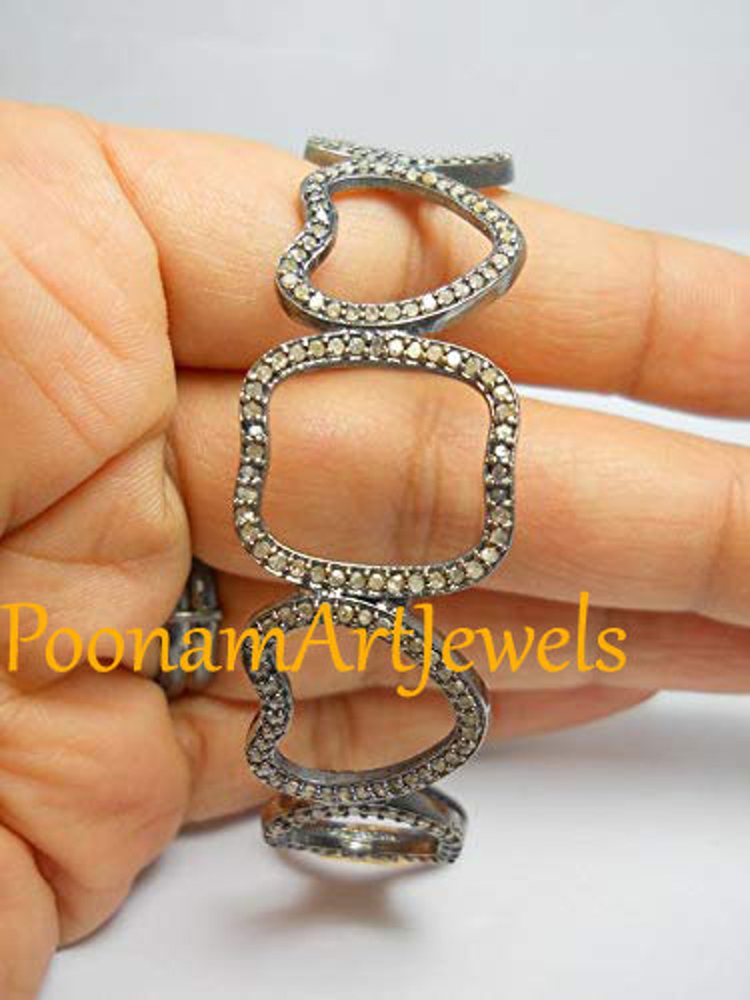 Natural Rose Cut Diamond Bangle Solid 925k Sterling Silver Victorian ...