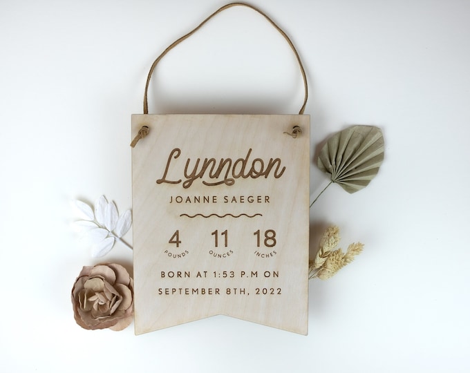 Birth Announcement Sign Baby's Birth Keepsake Hanging Sign Modern ...