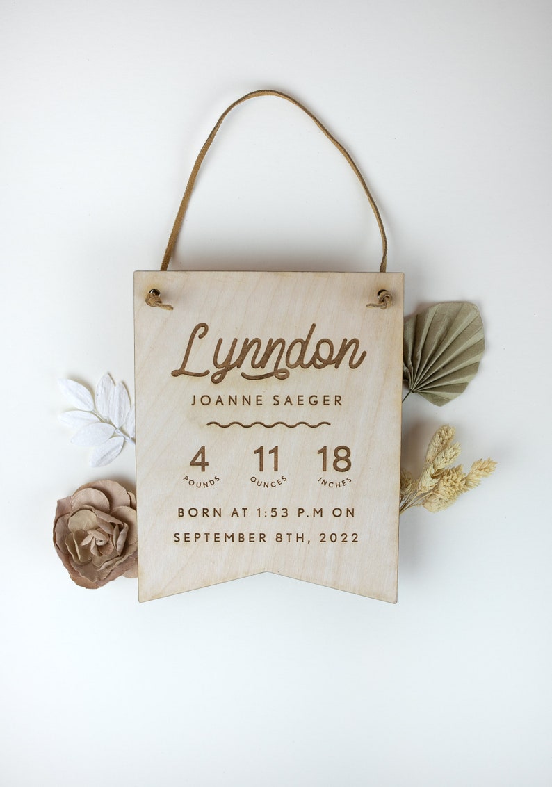 Birth Announcement Sign | Baby's Birth Keepsake Hanging Sign | Modern ...