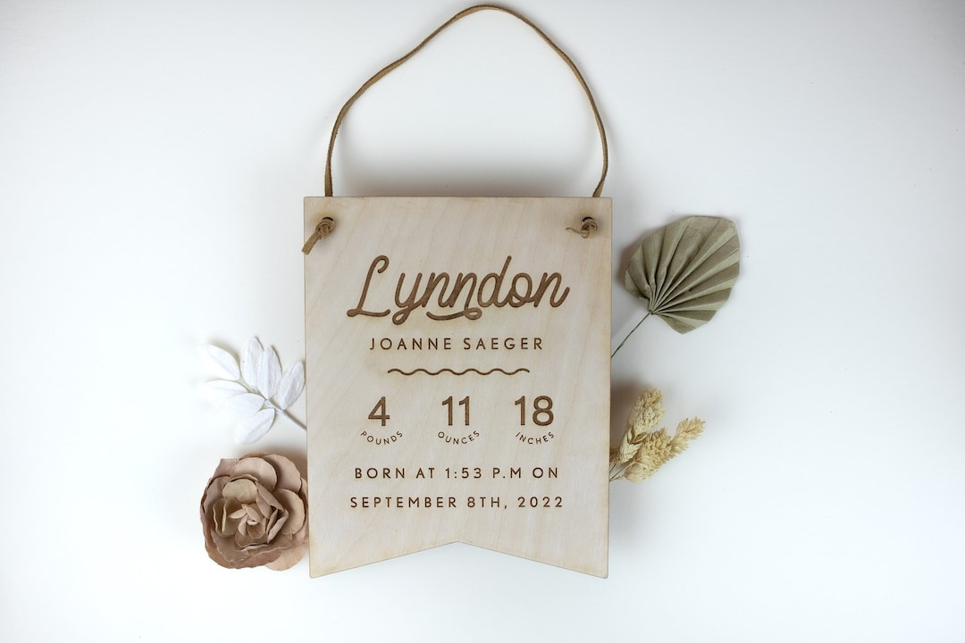 Birth Announcement Sign | Baby's Birth Keepsake Hanging Sign | Modern ...