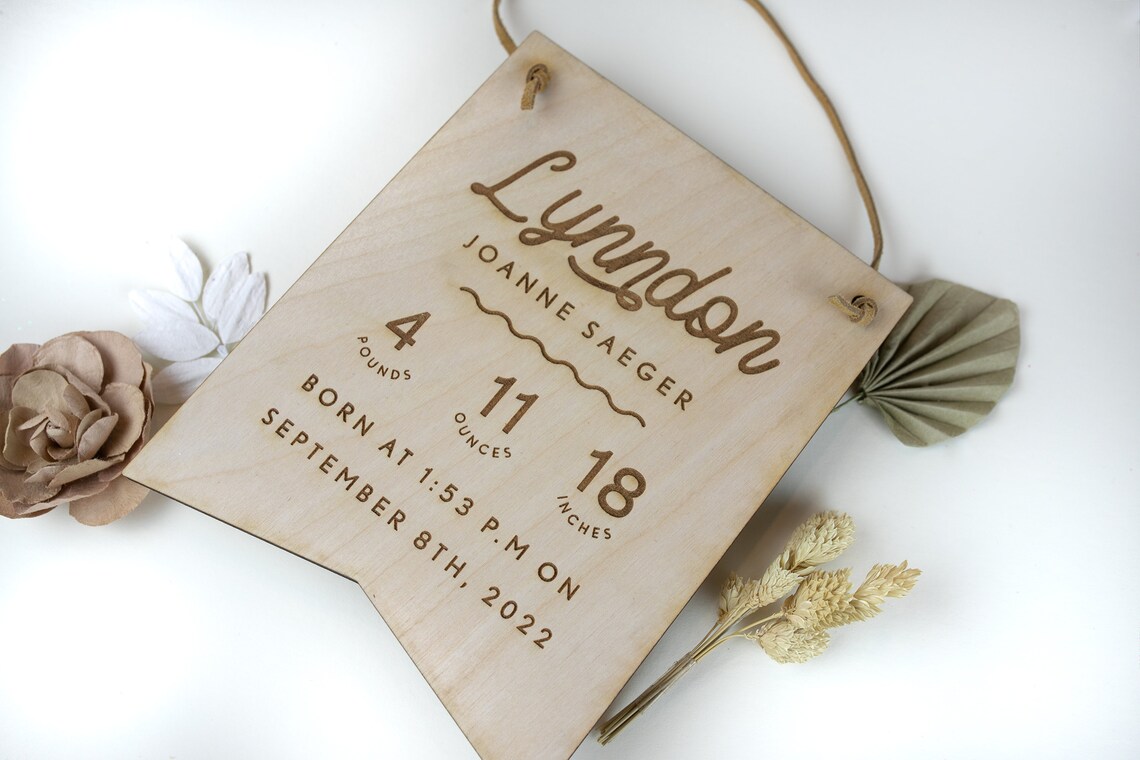 Birth Announcement Sign | Baby's Birth Keepsake Hanging Sign | Modern ...