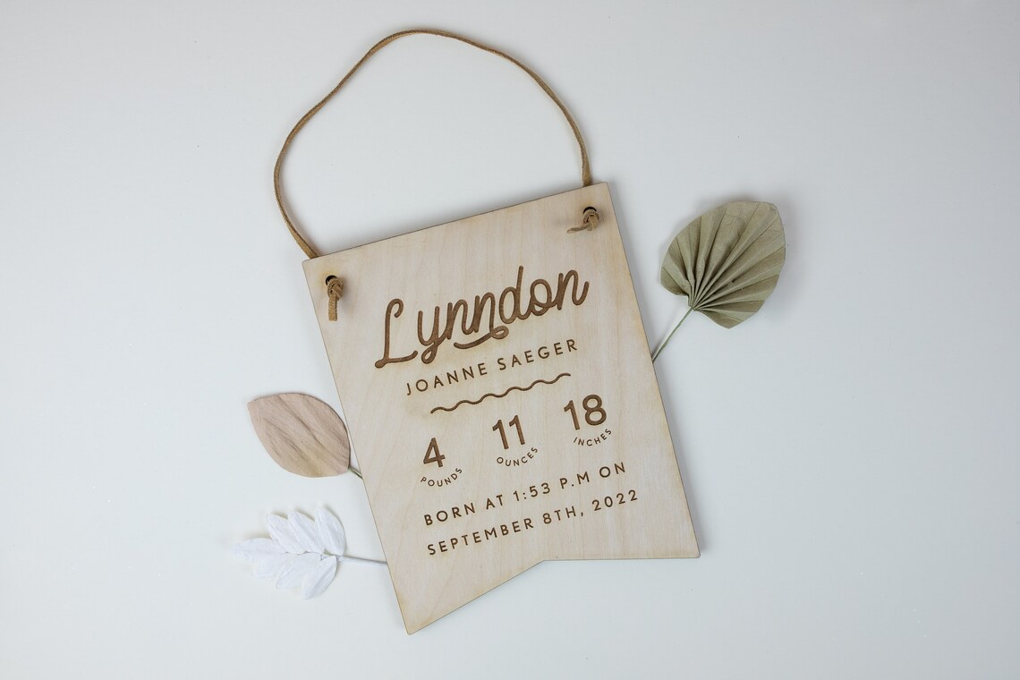 Birth Announcement Sign | Baby's Birth Keepsake Hanging Sign | Modern ...