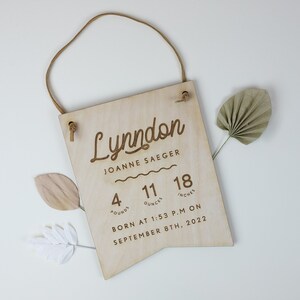 Birth Announcement Sign | Baby's Birth Keepsake Hanging Sign | Modern ...