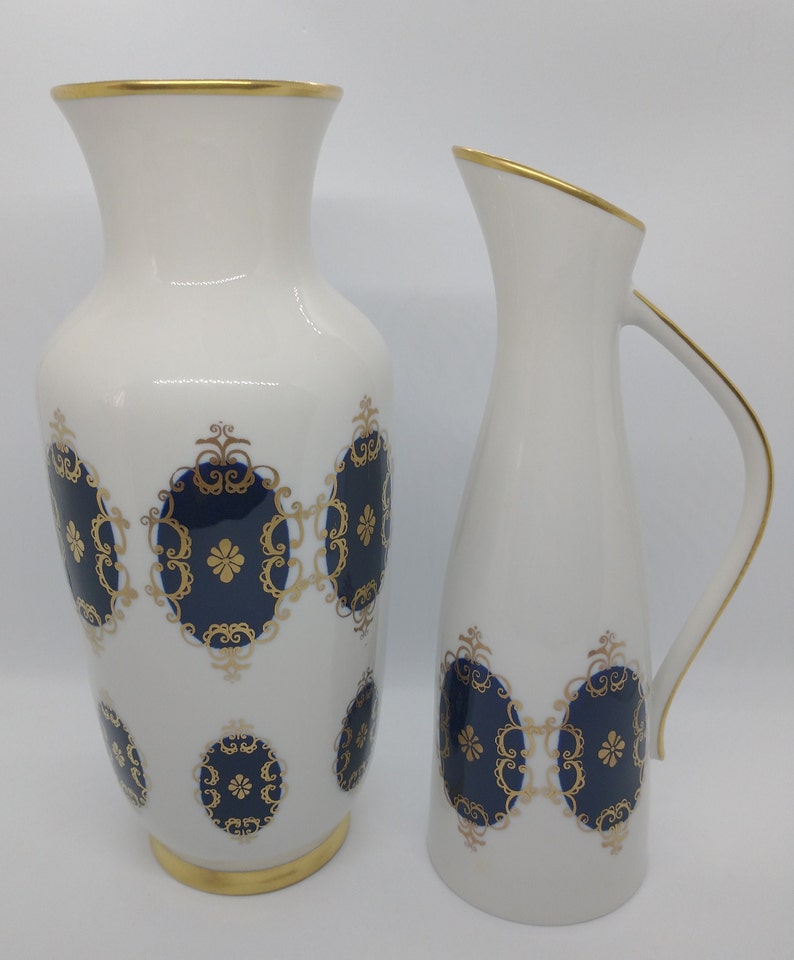 Set of Two Echt Kobalt Porcelain White With Cobalt Blue Gold Plated ...