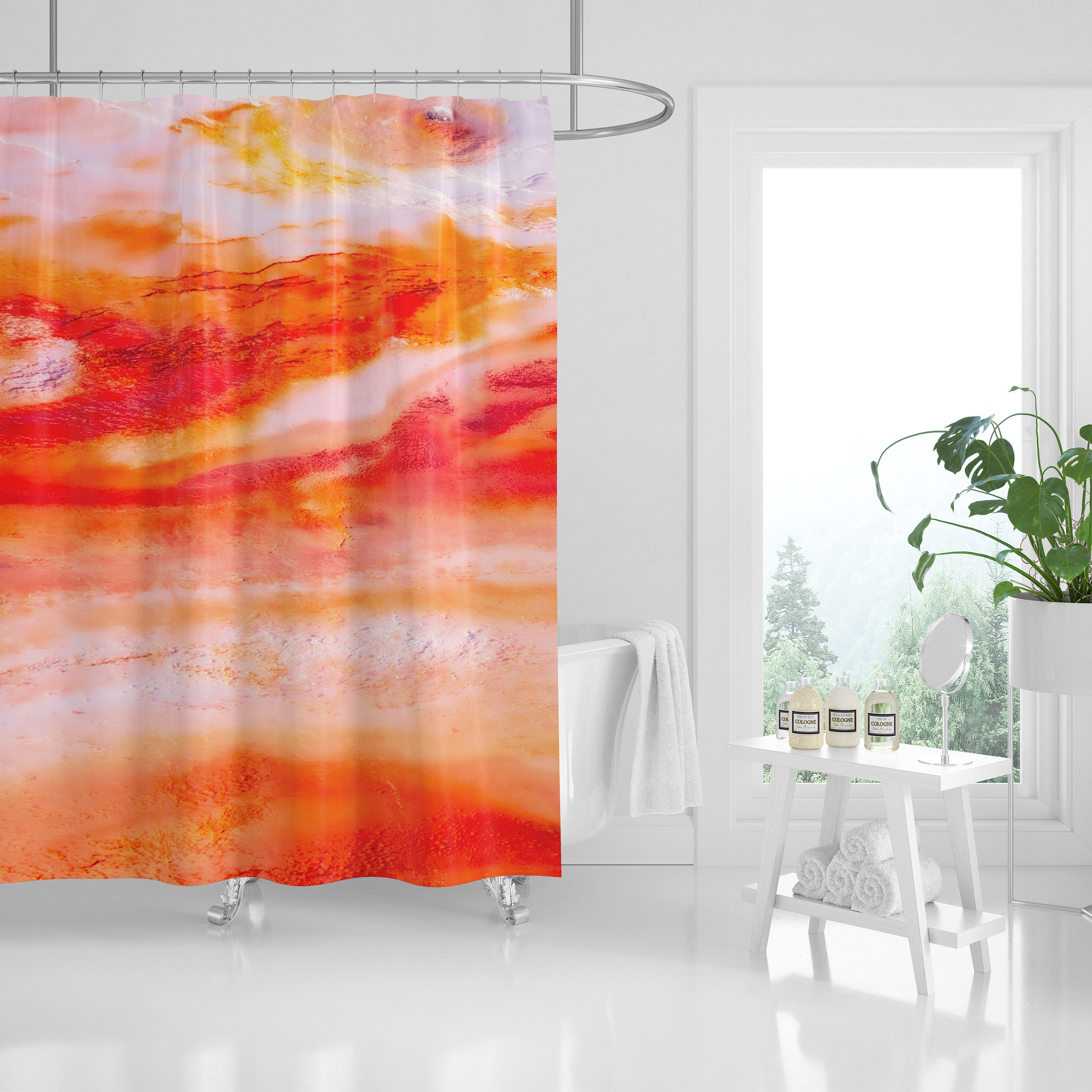 Orange Modern Shower Curtains Abstract Design Contemporary Elegant And