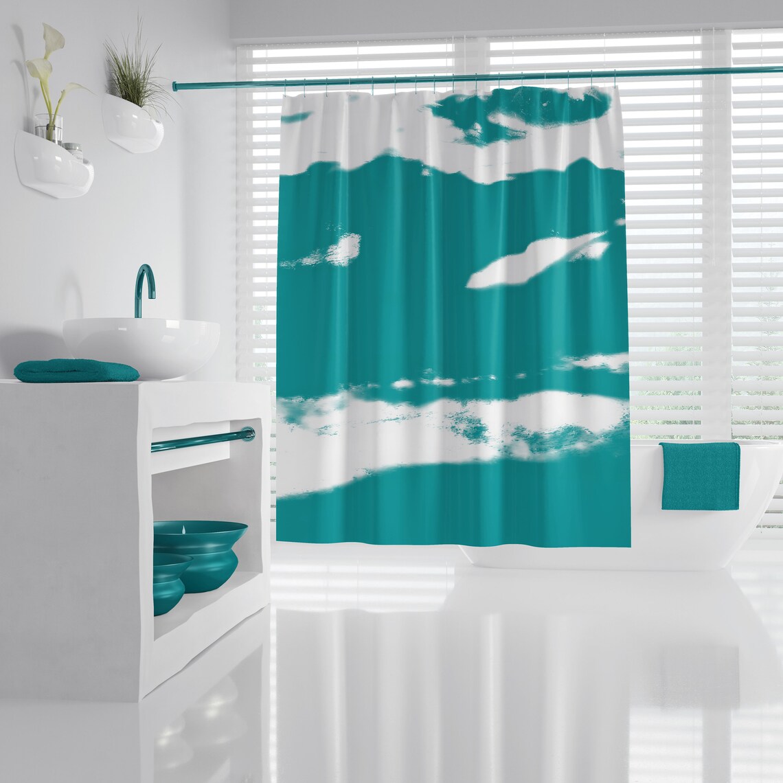 Teal Shower Curtain Modern Elegant Trendy and Contemporary - Etsy