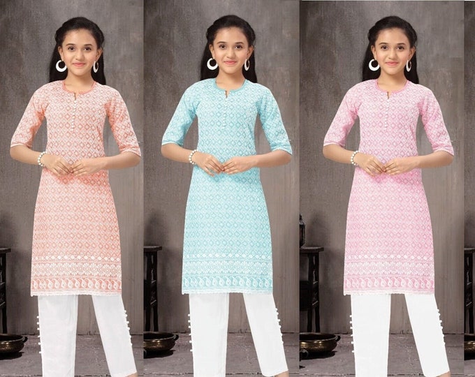 Girls White Salwar Kurta With Dupatta Indian Ethnic Party Wear Set 4-15 ...