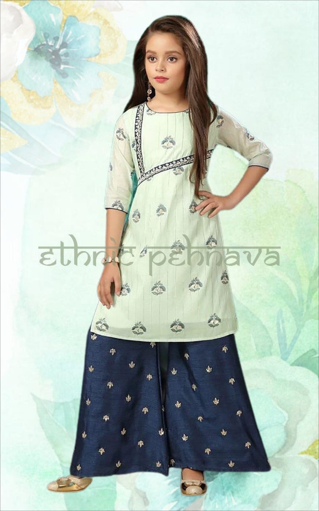 Girls Embroidered Sharara/girls Kurti/ Girls Salwar Suit/girls Sharara ...