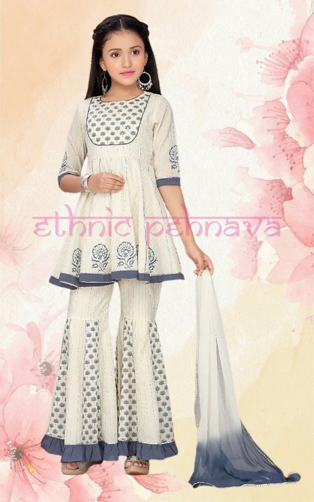 Girls 3-piece Embroidered Shalwar Kameez Dupatta/girls Kurti/ Girls ...