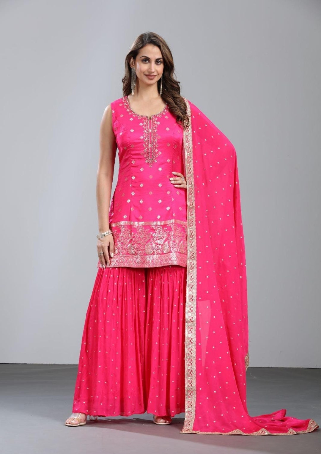 Silk Based Embroidered Sharara Set With Dupatta for Women .salwar ...