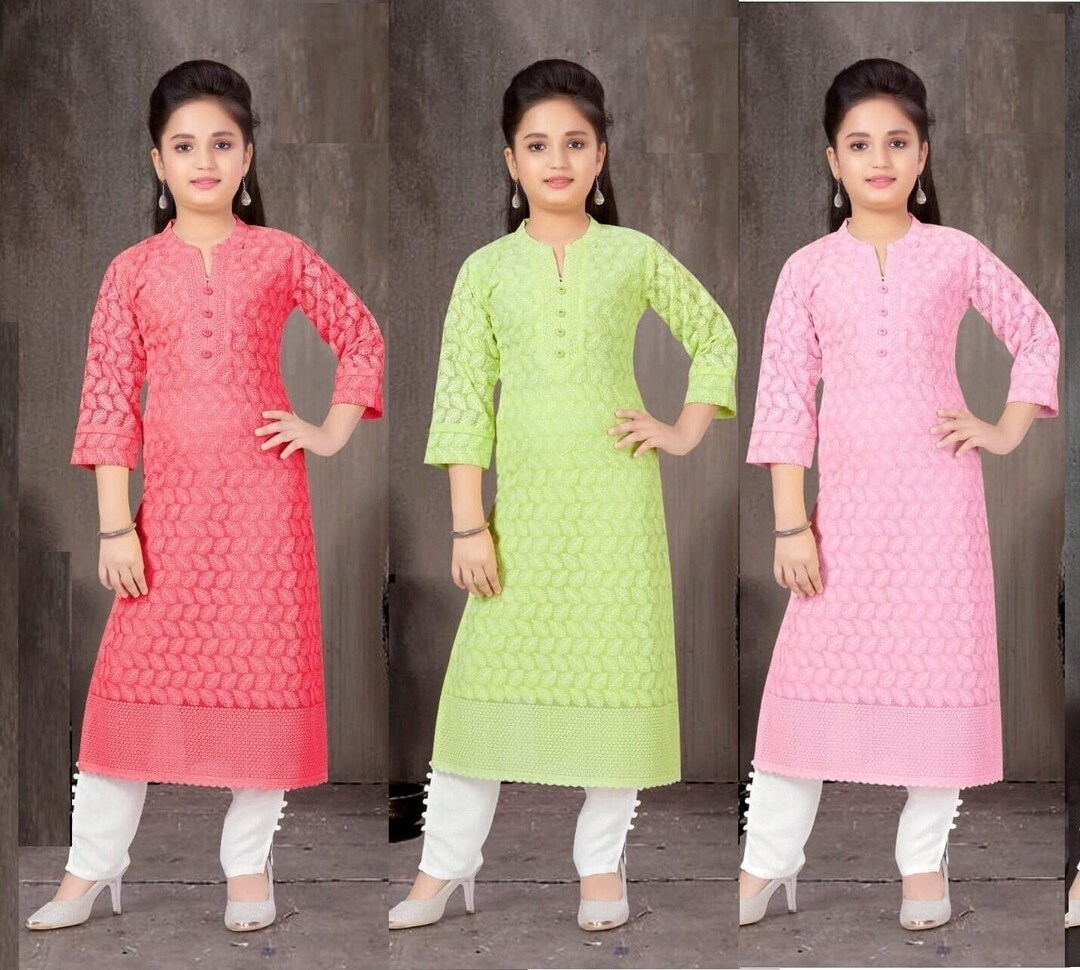 Full Lining Girls Chikankari Kurti With Salwar/girls Salwar Suit/girls ...