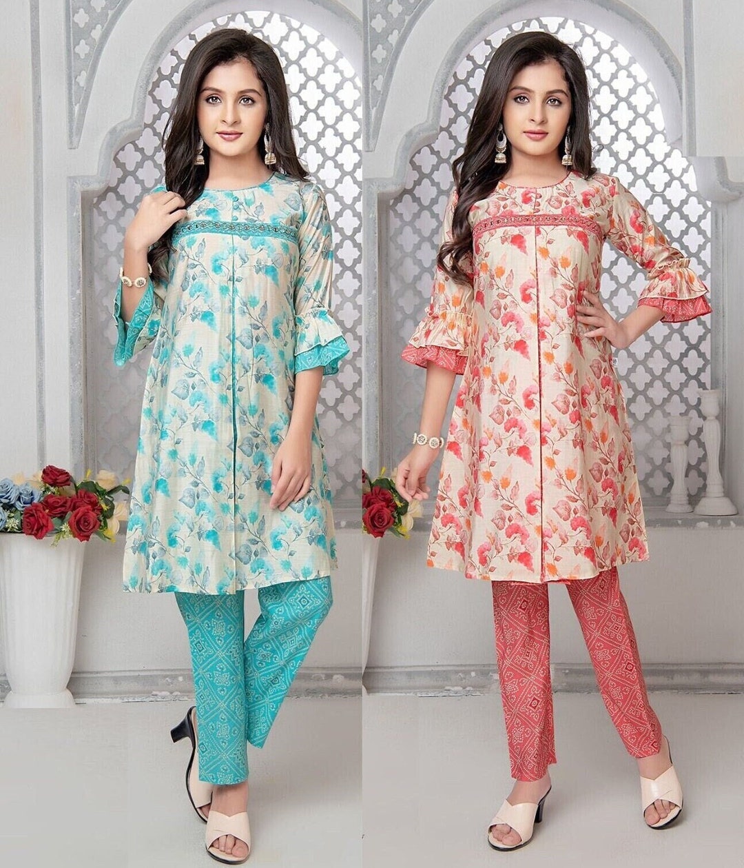 Girls Embroidered Kurti Set/girls Kurti/ Girls Salwar Suit/girls ...