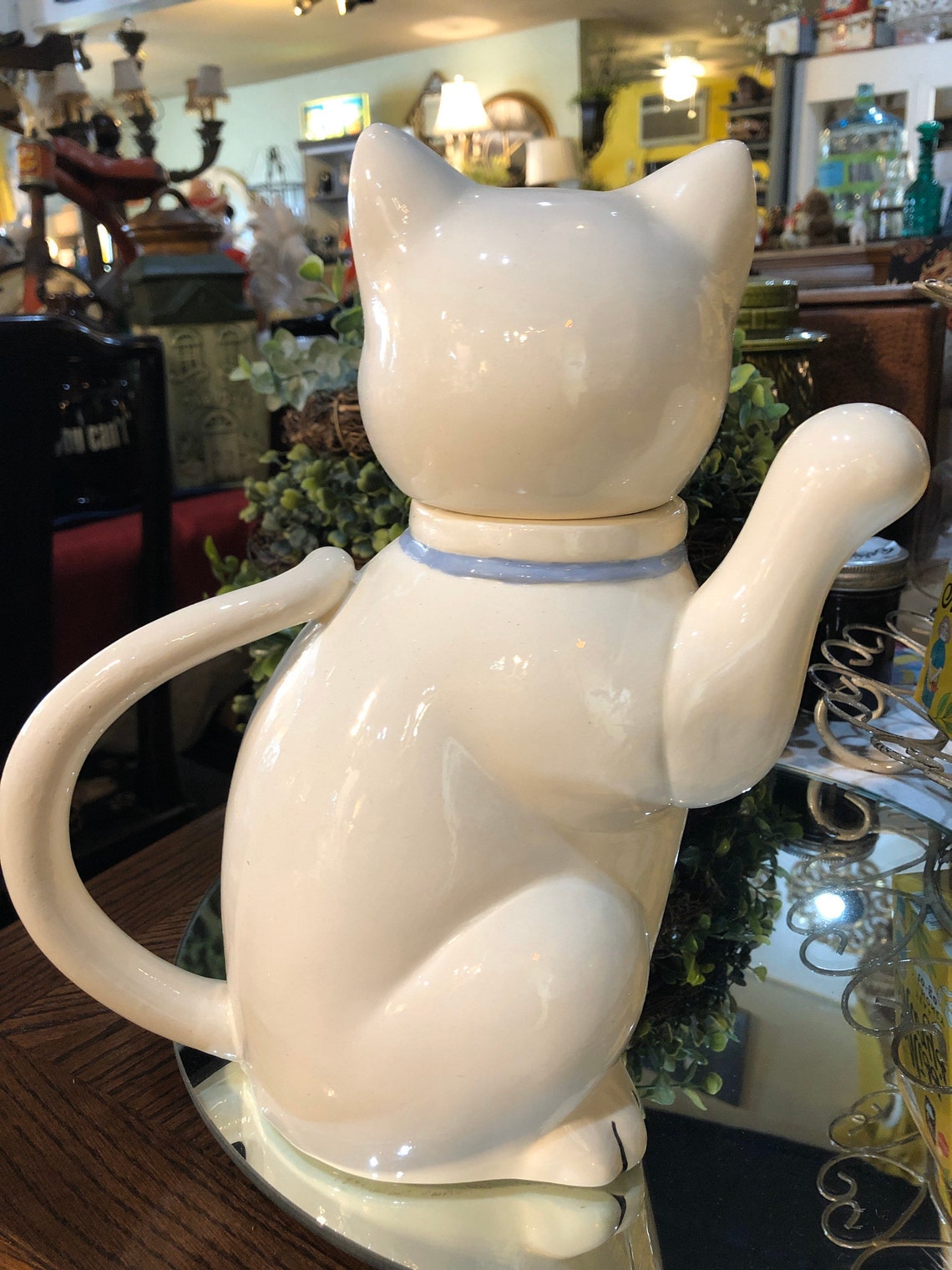 Vintage Ceramic White Cat Pitcher - Etsy