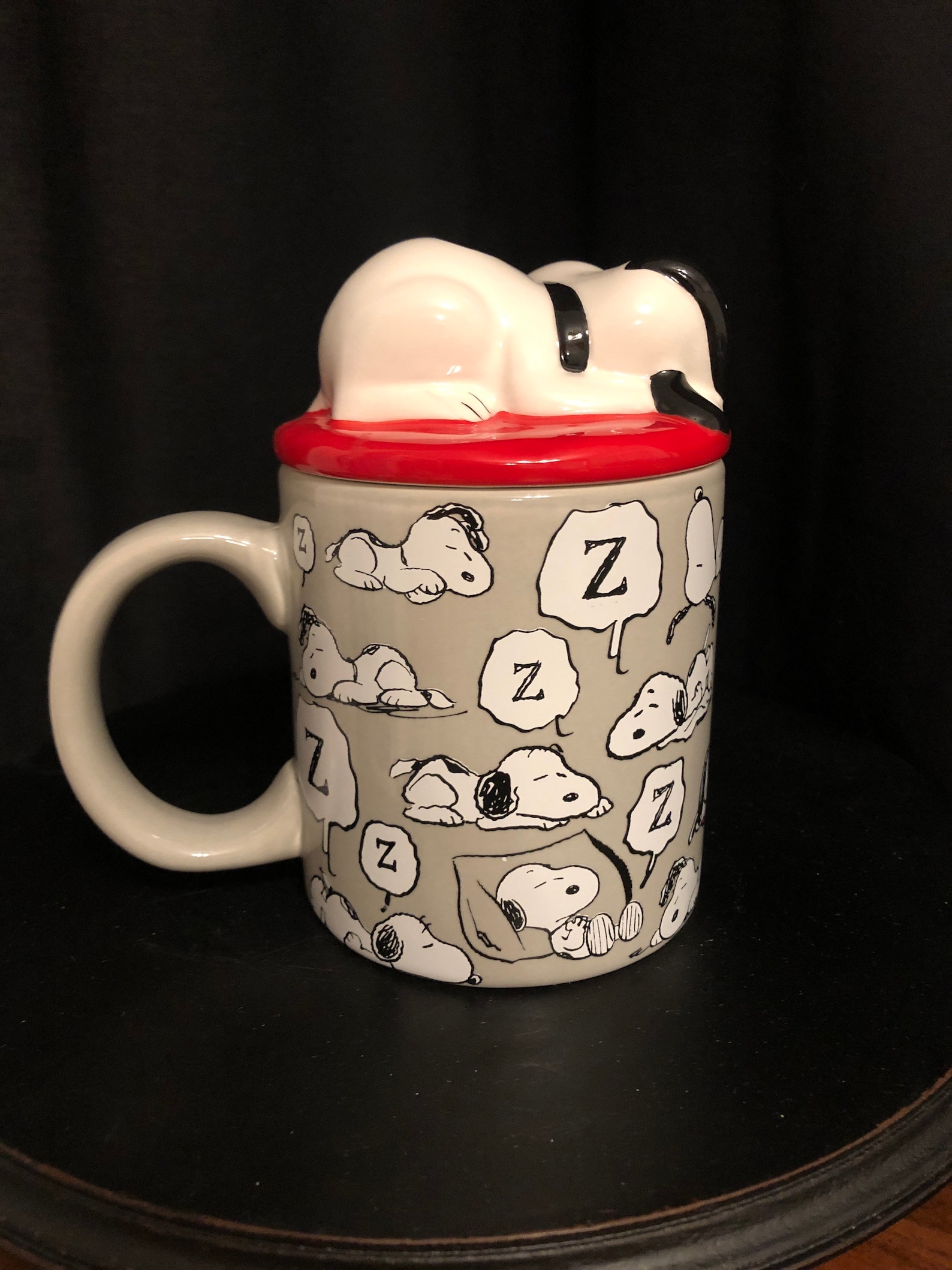 Cute ceramic Snoopy mug with sleeping Snoopy topper/lid | Etsy