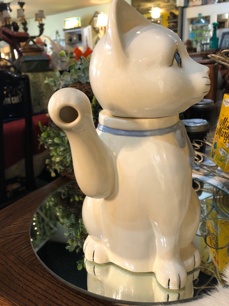 Vintage ceramic white cat pitcher | Etsy