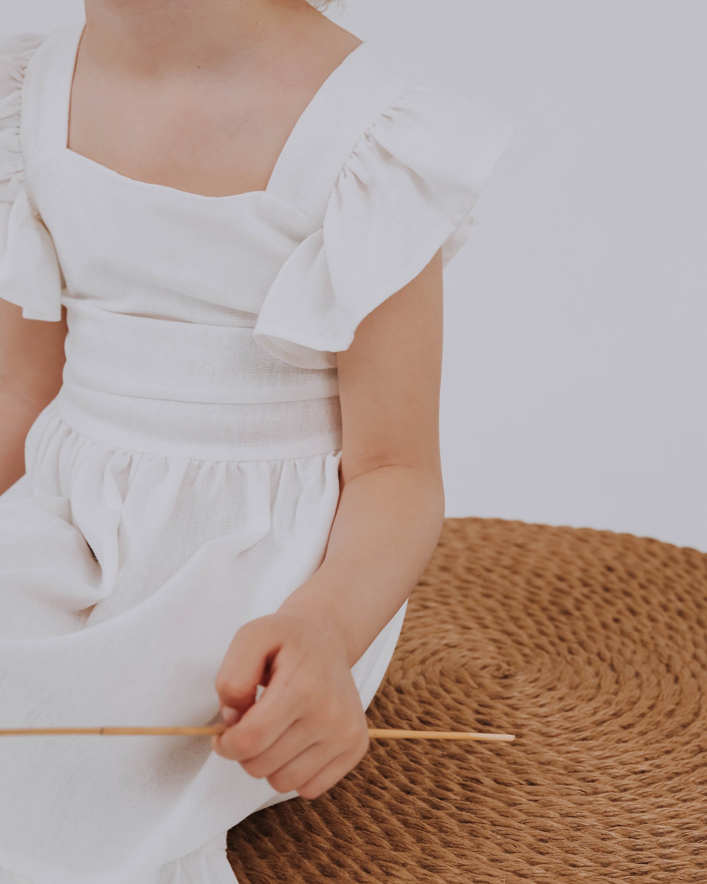 White Linen Sundress for Girls With Ruffles on the Straps Fashionable ...