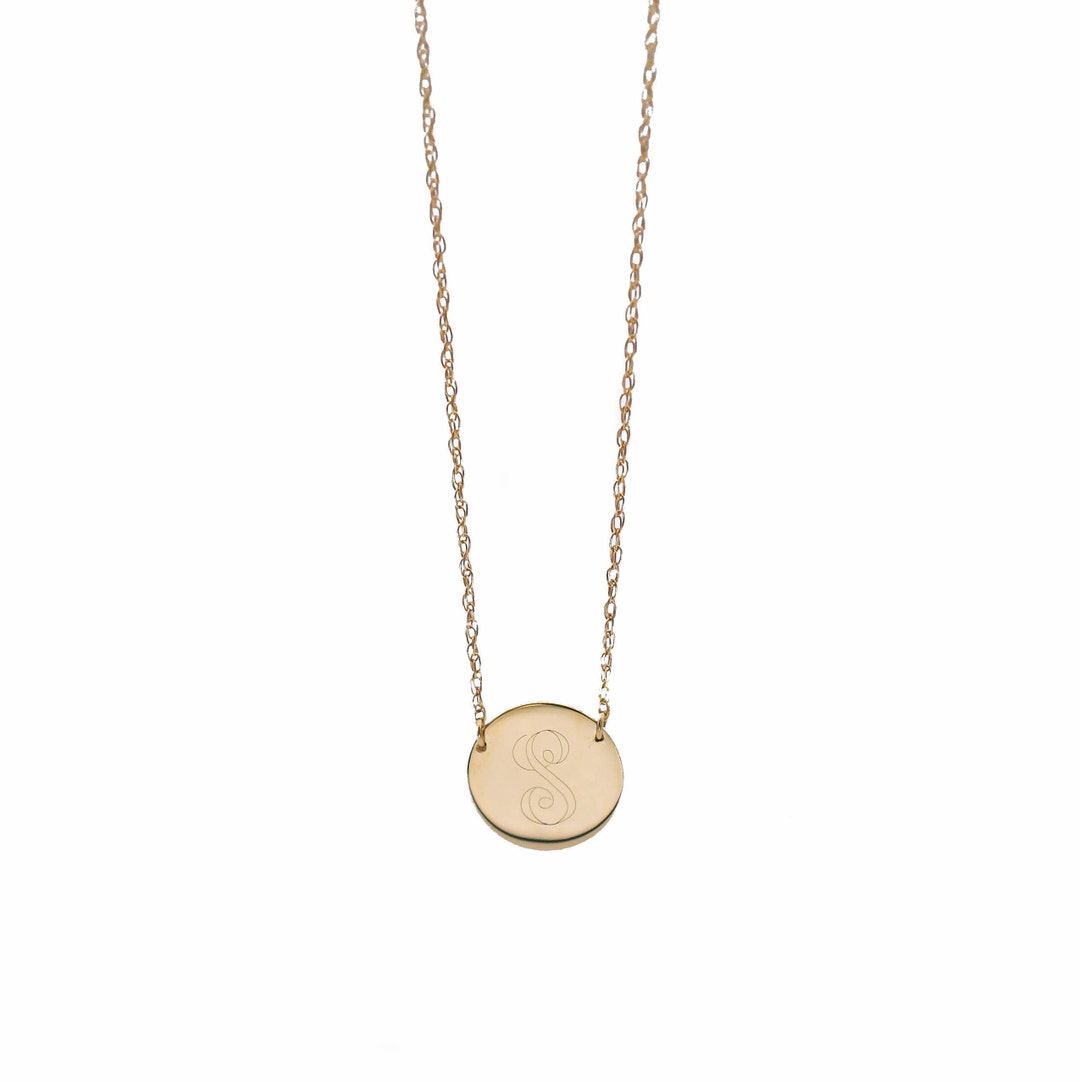 14K Solid Gold Disc Necklace, Solid Gold Custom Engraved Disc, Dainty ...