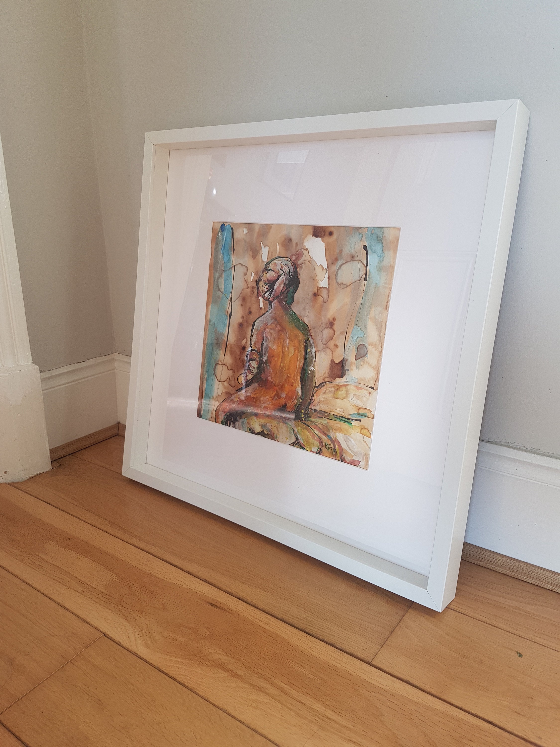 The Bather after Ingres: 52cm square painting of classical nude created ...