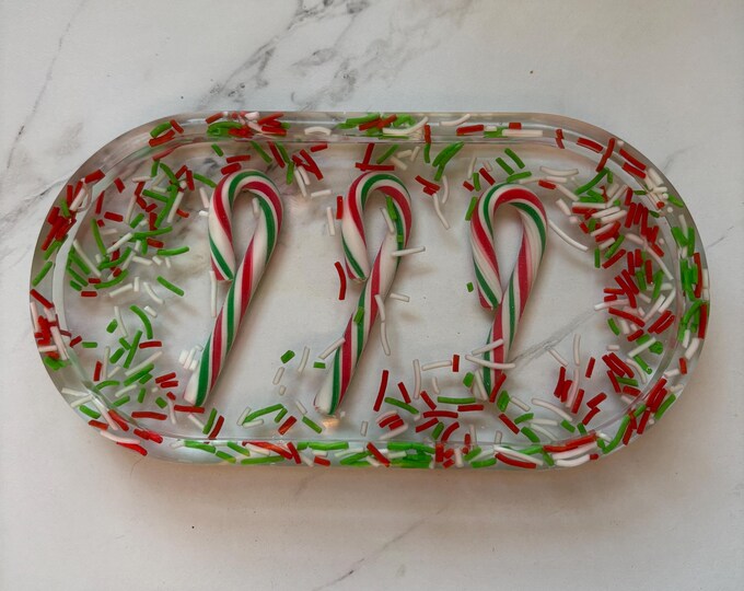 Candy Cane Holiday Trinket Tray, Red and Green, Christmas, Small ...