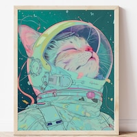 Space Cat: Fine Art Watercolour Black Cat Astronaut Print - Etsy