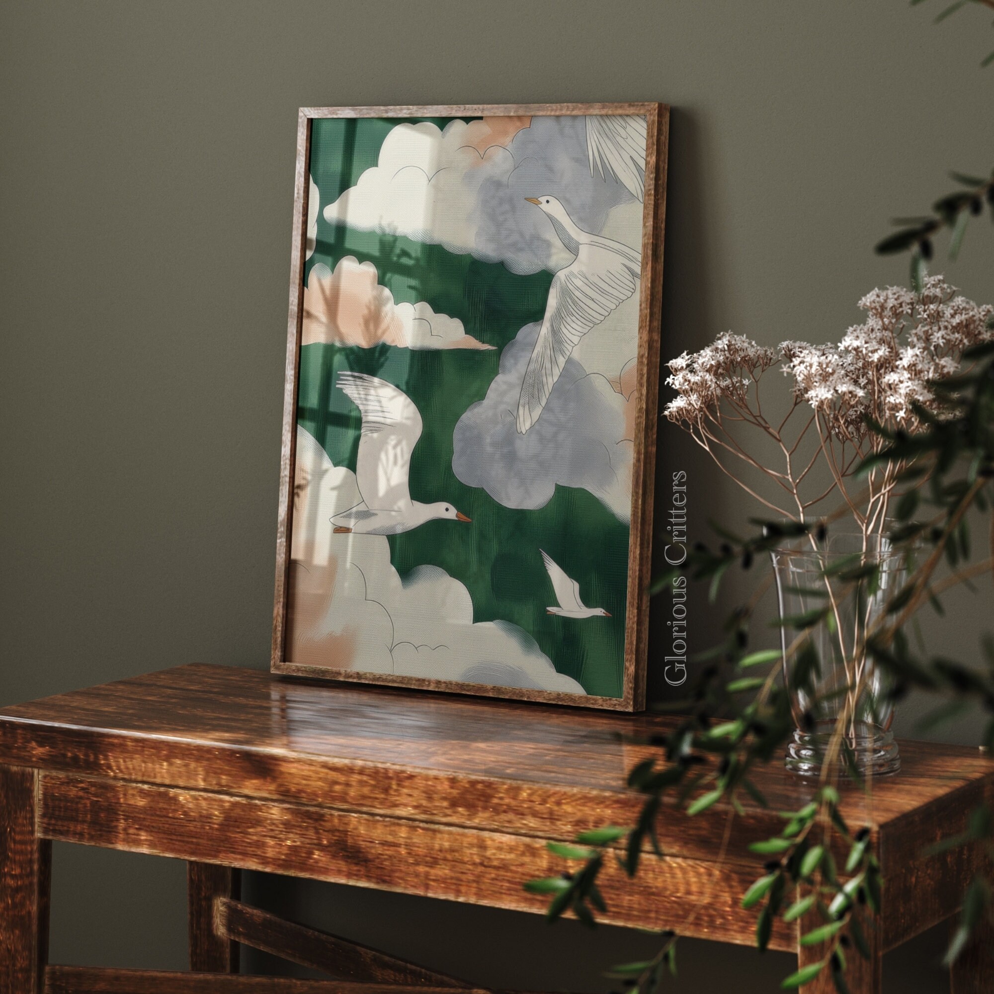 Moody Wall Art Dark Moody Art Birds and Clouds Illustrations Minimalist ...