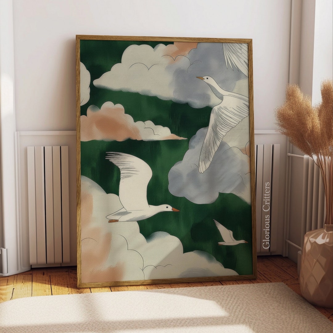 Moody Wall Art Dark Moody Art Birds and Clouds Illustrations Minimalist ...