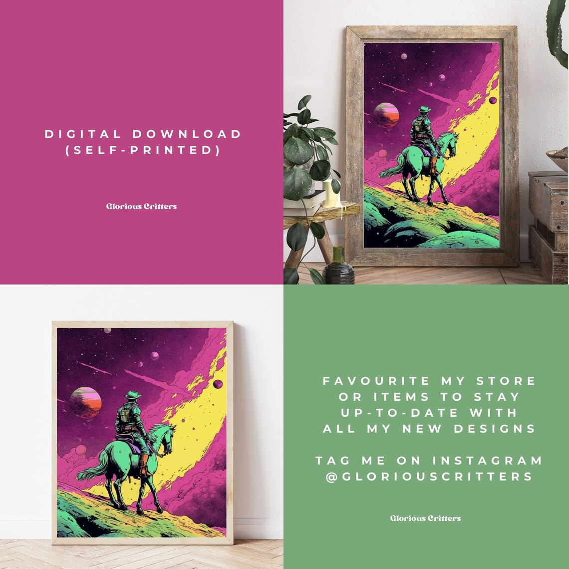 Vintage Wall Art, Retro Sci Fi, Space Vintage Cosmic Art Deco Cowboys ...