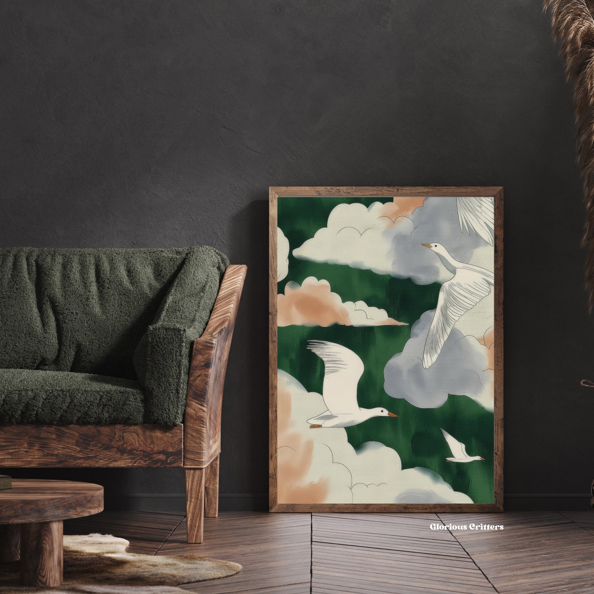 Moody Wall Art Dark Moody Art Birds and Clouds Illustrations Minimalist ...