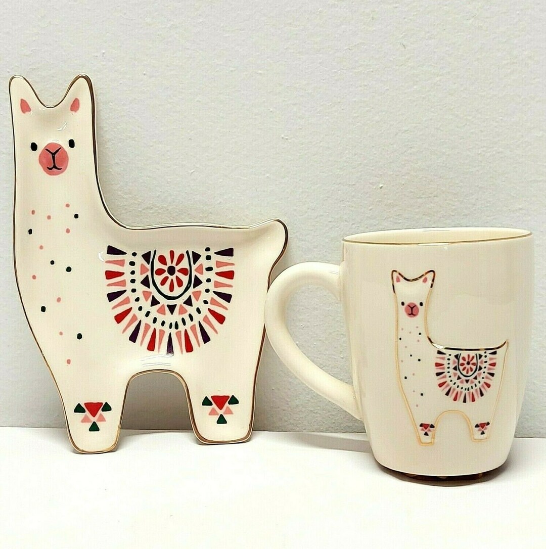 Cracker Barrel Tea Cup and Plate Lama Alpaca Shape Gilded Cute Animal ...