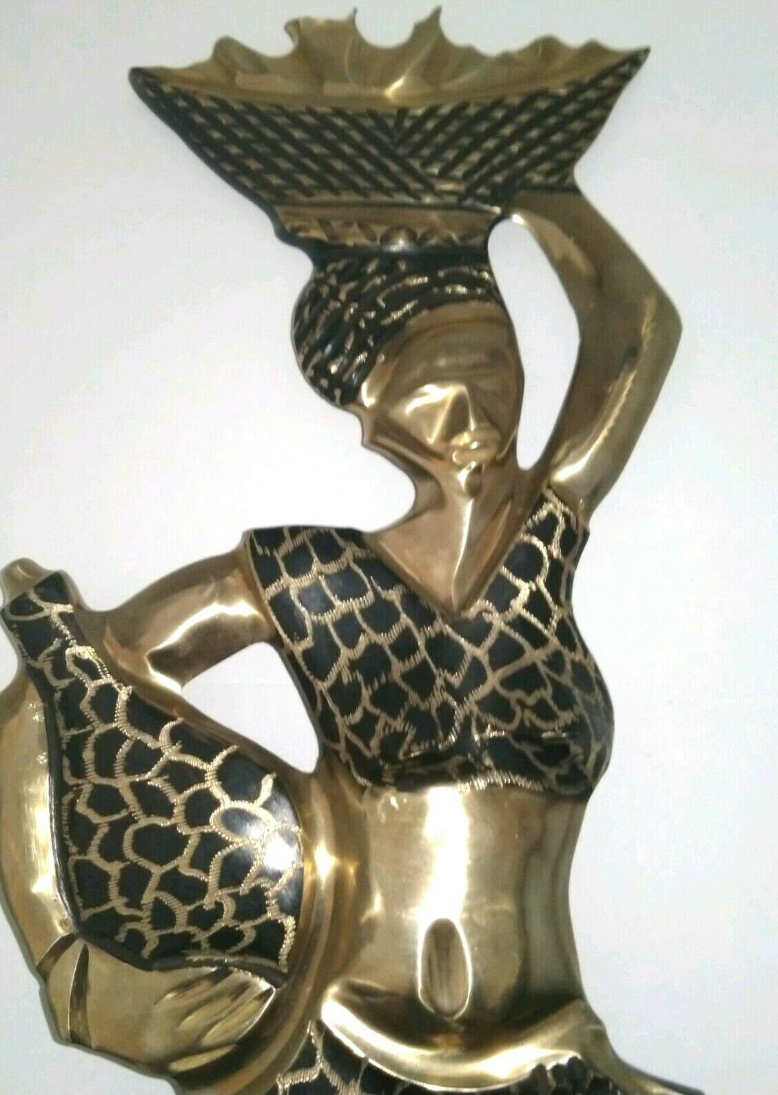 Vintage African Woman Bronze Gold Tone Sculpture Statue Wood Stand Home ...