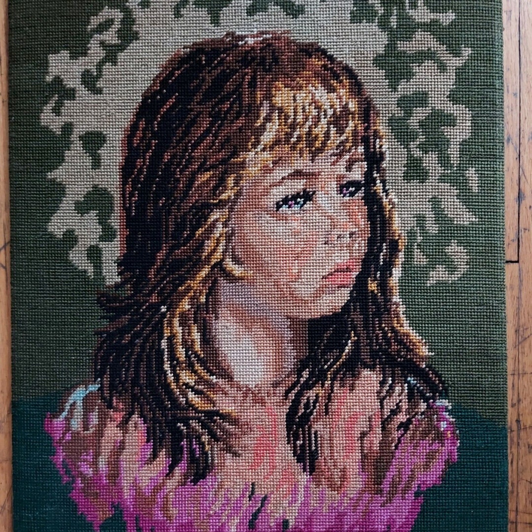Crying Girl Needlepoint Canvas Crying Girl Art 18 X 14 Inch Collectable ...