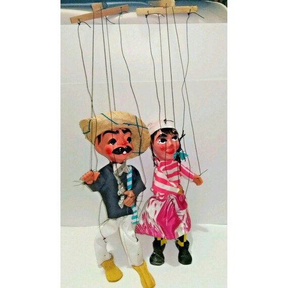 Vintage Set of 2 Mexican Folk Art Marionette Pull String - Etsy