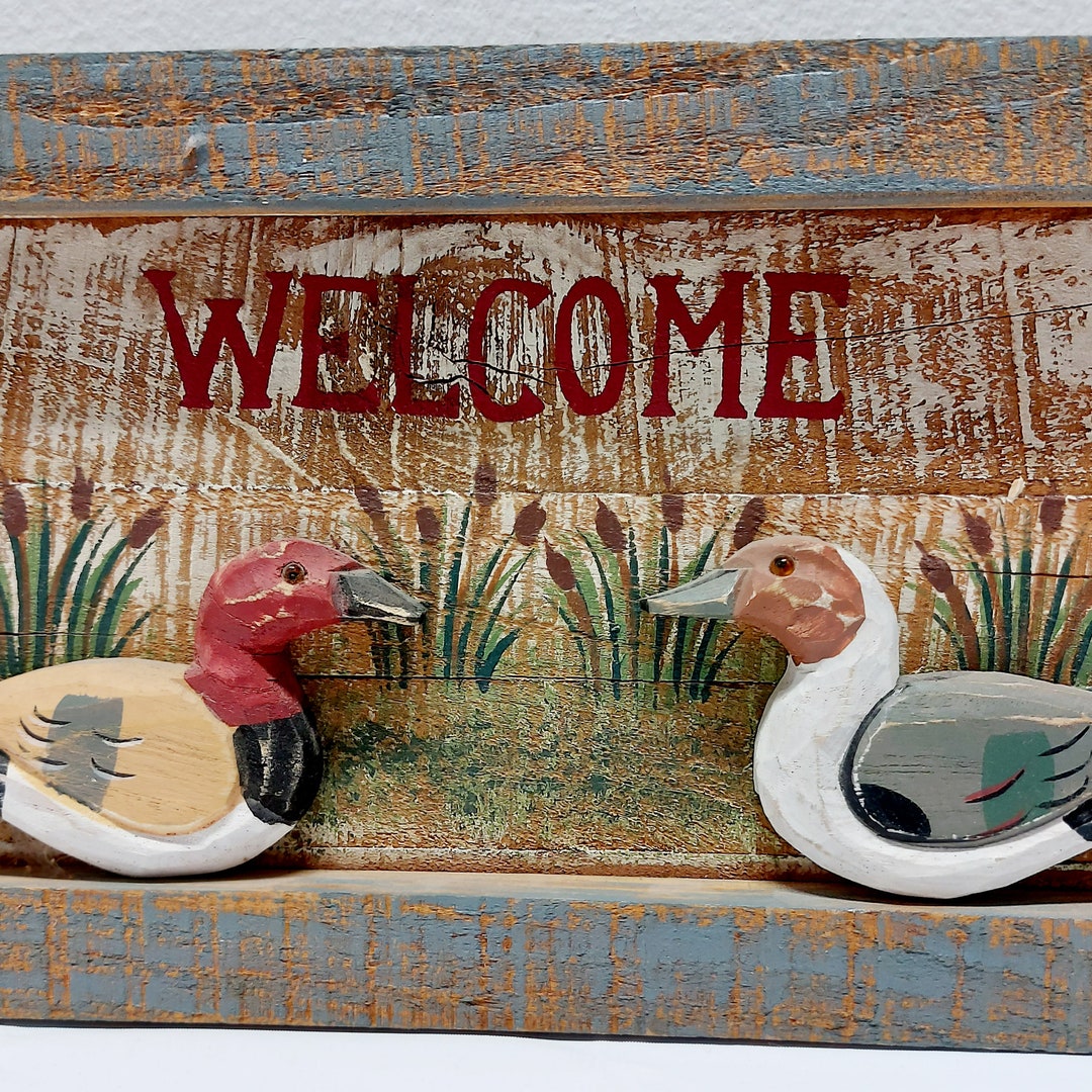 Welcome Sign With Ducks Wooden Wall Hanging Carved Cabin Sign - Etsy