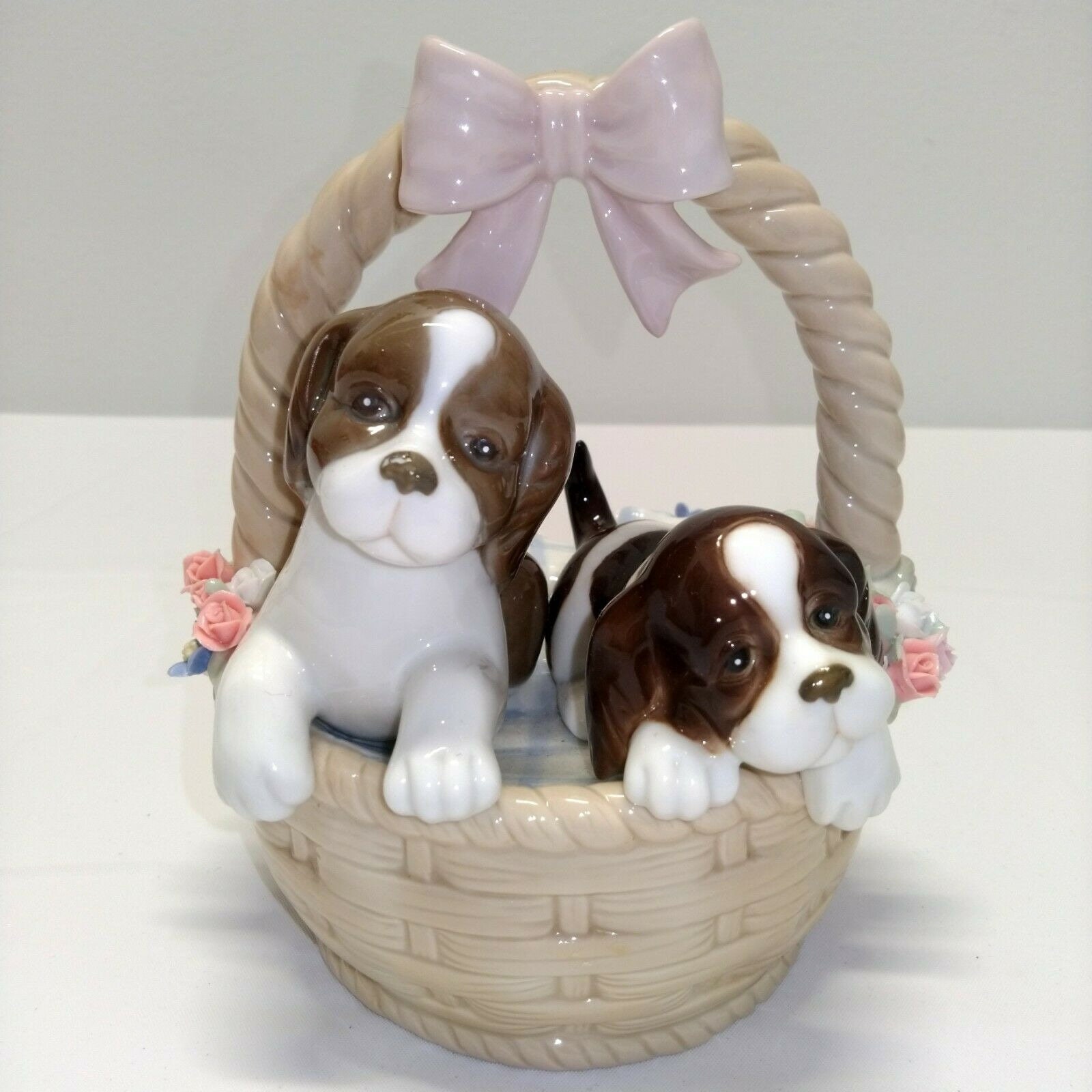 Vintage Porcelain Figurine of Two Dog Puppy In A Basket with | Etsy