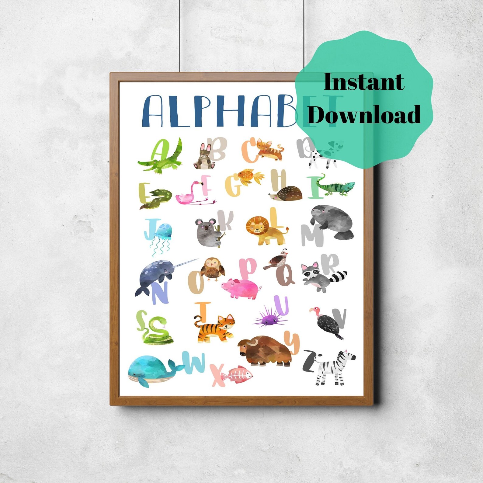 Blue Animal Alphabet Art Print, Boys Playroom Nursery Wall Art ...