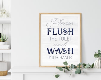 Flush Toilet Wash Hands Sign - Etsy
