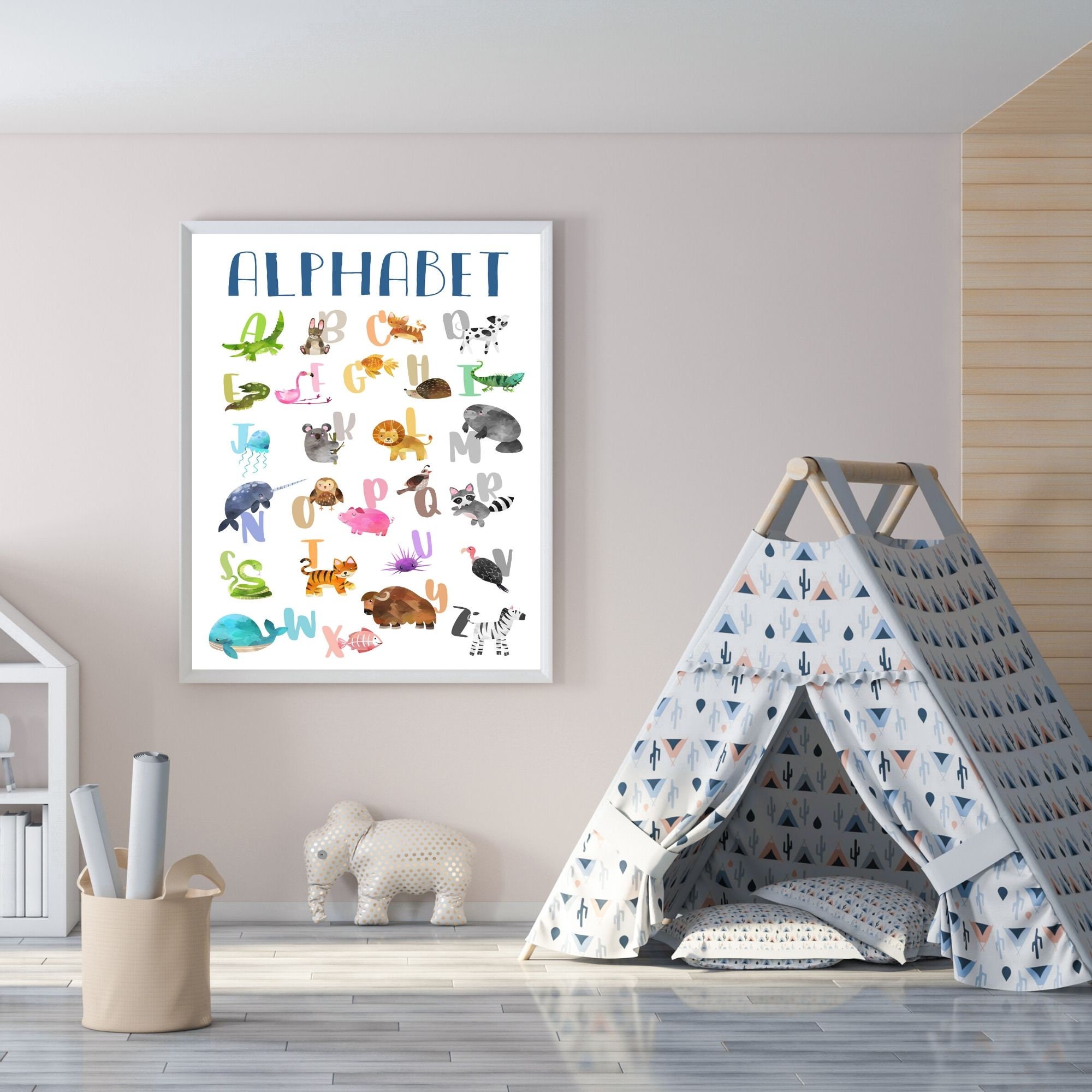 Blue Animal Alphabet Art Print Boys Playroom Nursery Wall - Etsy
